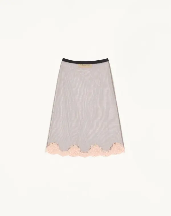 Valentino Garavani Tulle Midi Skirt With Lace Hem - Grey