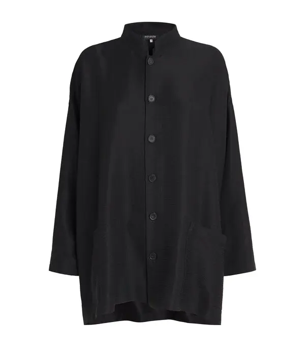 Eskandar Silk Plissé Mandarin Collar A-line Jacket