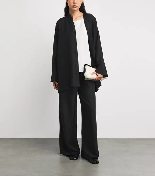 Eskandar Silk Plissé Mandarin Collar A-line Jacket