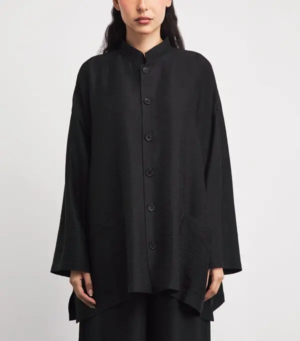 Eskandar Silk Plissé Mandarin Collar A-line Jacket