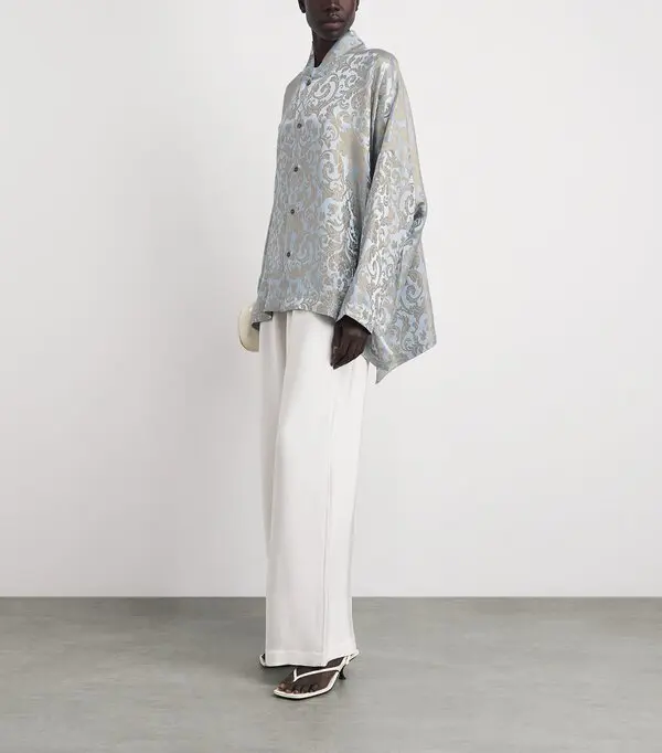 Eskandar Metallic Jacquard Stand-collar Shirt
