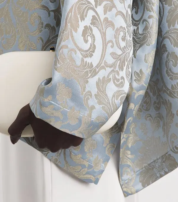 Eskandar Metallic Jacquard Stand-collar Shirt