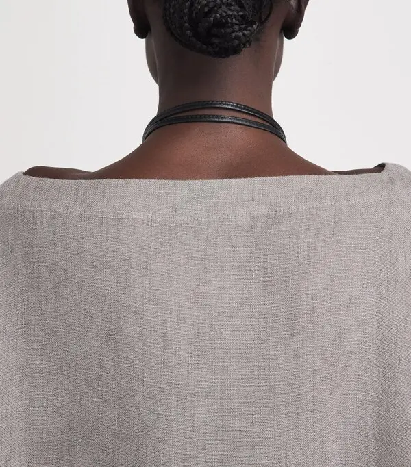 Eskandar Linen Boatneck Midi Dress With Pocket - Grey