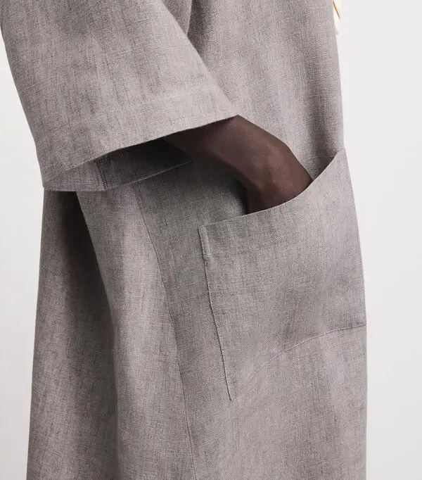 Eskandar Linen Boatneck Midi Dress With Pocket - Grey