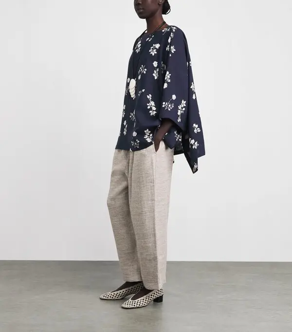 Eskandar Linen Floral Boatneck Blouse