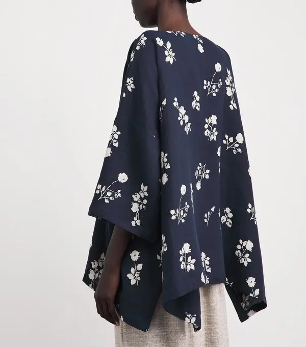 Eskandar Linen Floral Boatneck Blouse
