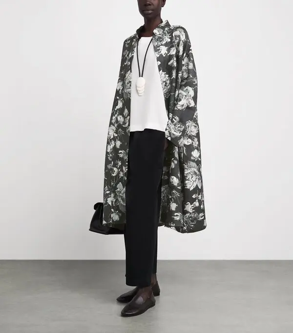 Eskandar Linen A-line Floral Print Jacket