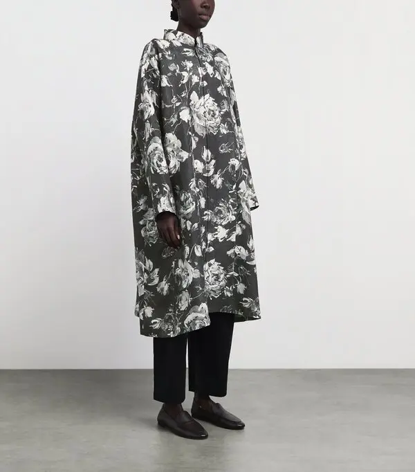 Eskandar Linen A-line Floral Print Jacket