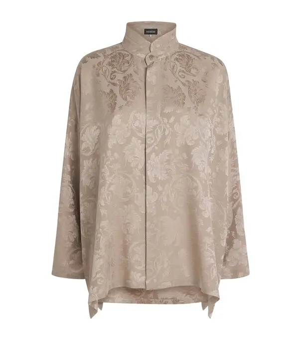 Eskandar Silk Jacquard Mandarin Collar Shirt