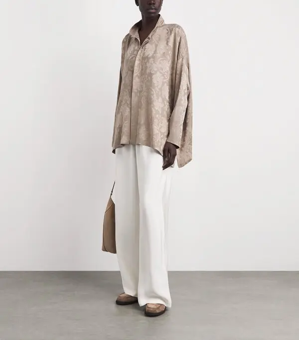 Eskandar Silk Jacquard Mandarin Collar Shirt