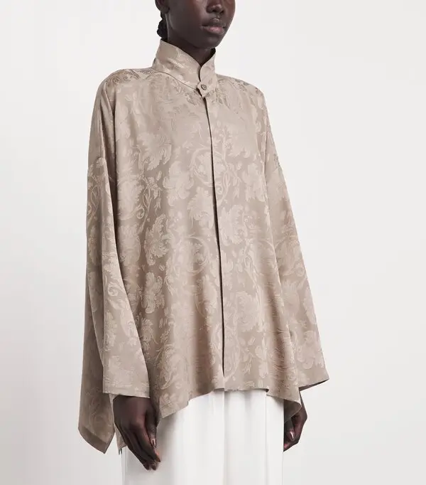Eskandar Silk Jacquard Mandarin Collar Shirt
