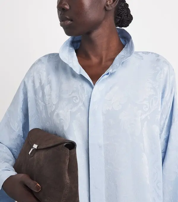 Eskandar Silk Jacquard Double-stand Collar Shirt