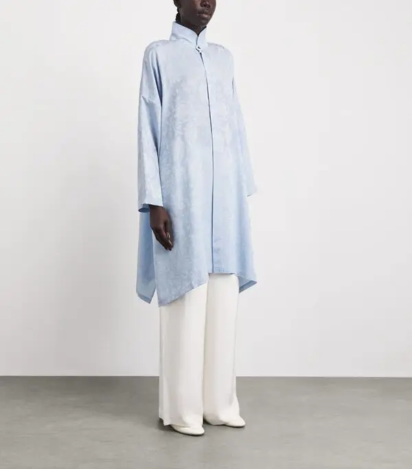 Eskandar Silk Jacquard Double-stand Collar Shirt