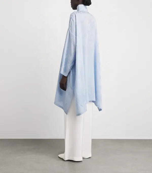Eskandar Silk Jacquard Double-stand Collar Shirt