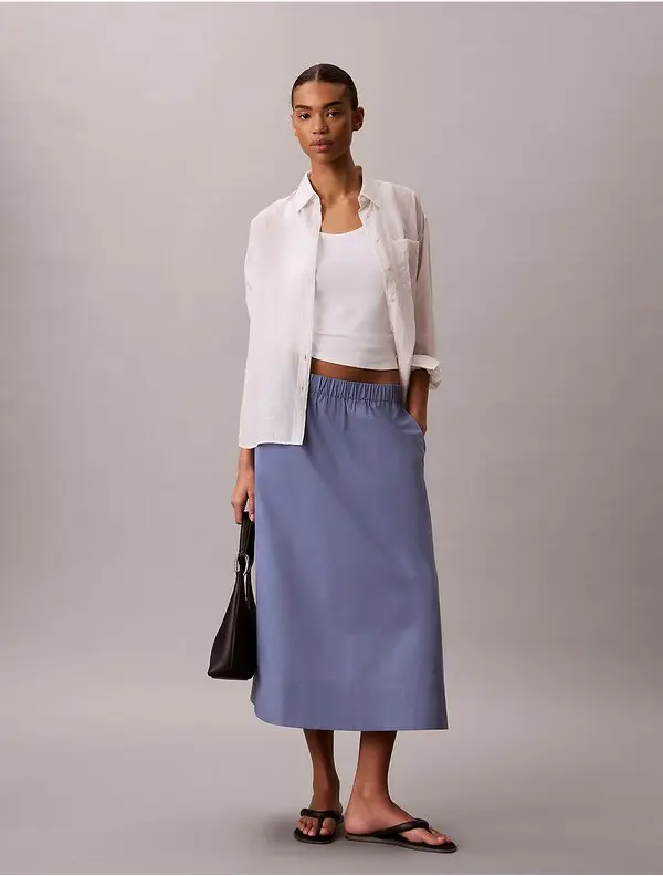 Calvin Klein Cotton Poplin Midi Skirt - Dusty Sailor Blue