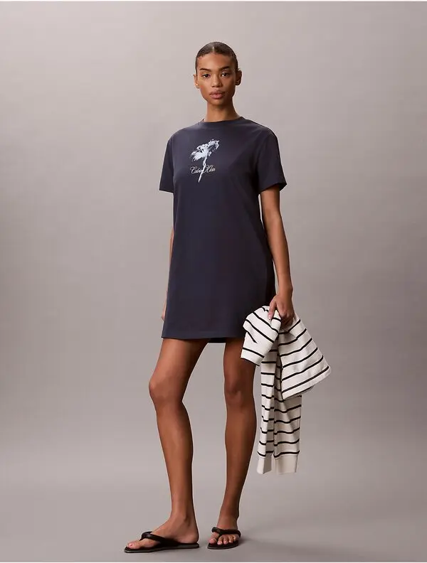 Calvin Klein Floral Graphic T-shirt Mini Dress - Blue Nights