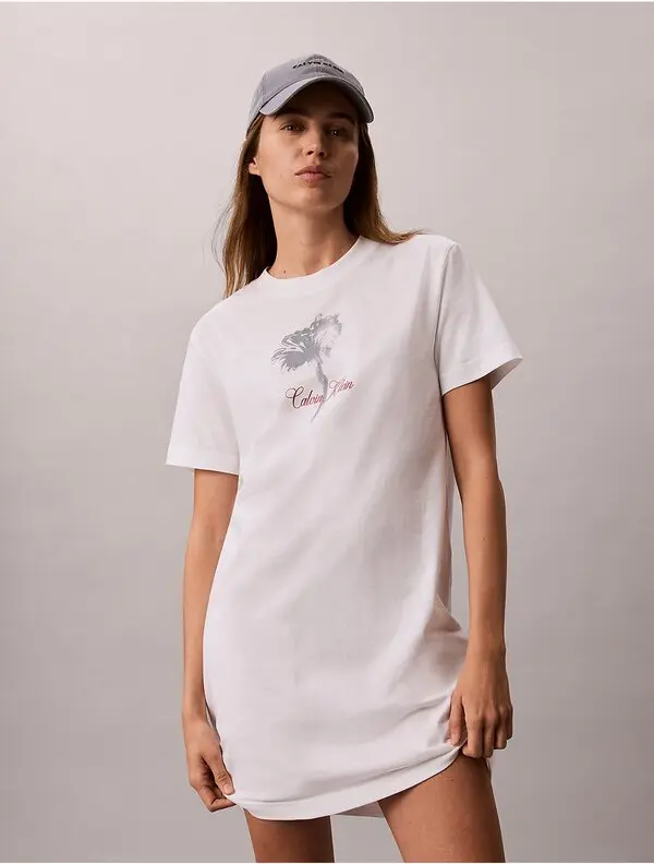 Calvin Klein Floral Graphic T-shirt Mini Dress - Bright White