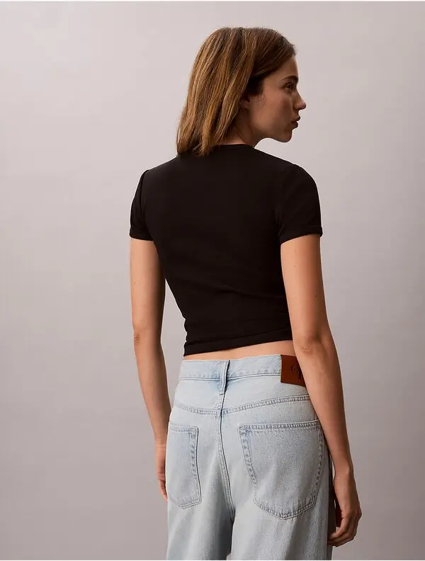 Calvin Klein Contour Rib Cropped T-shirt With Embroidered Logo - Black