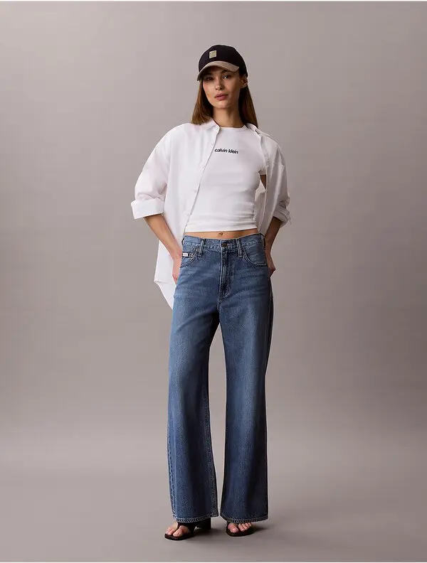 Calvin Klein Contour Rib Cropped T-shirt With Embroidered Logo - Bright White