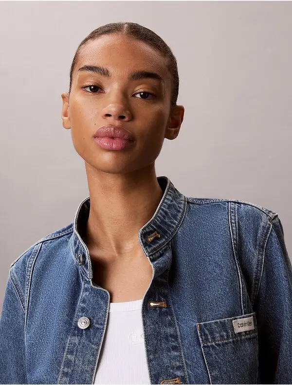Calvin Klein Cropped Denim Jacket With Band Collar