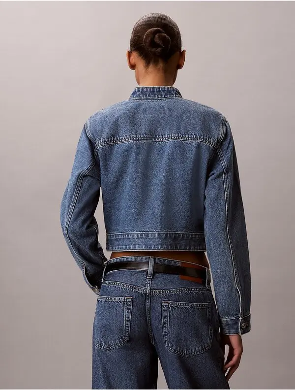 Calvin Klein Cropped Denim Jacket With Band Collar