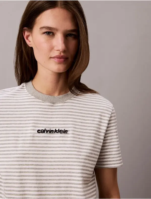 Calvin Klein Striped Crewneck T-shirt - Grey Heather + Bright White Stripe