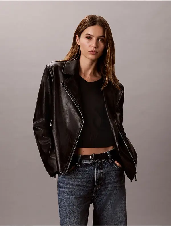 Calvin Klein Faux Leather Moto Jacket - Black