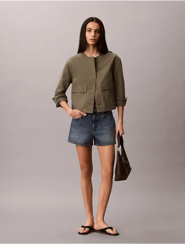 Calvin Klein Cotton Canvas Cropped Jacket - Dusty Olive