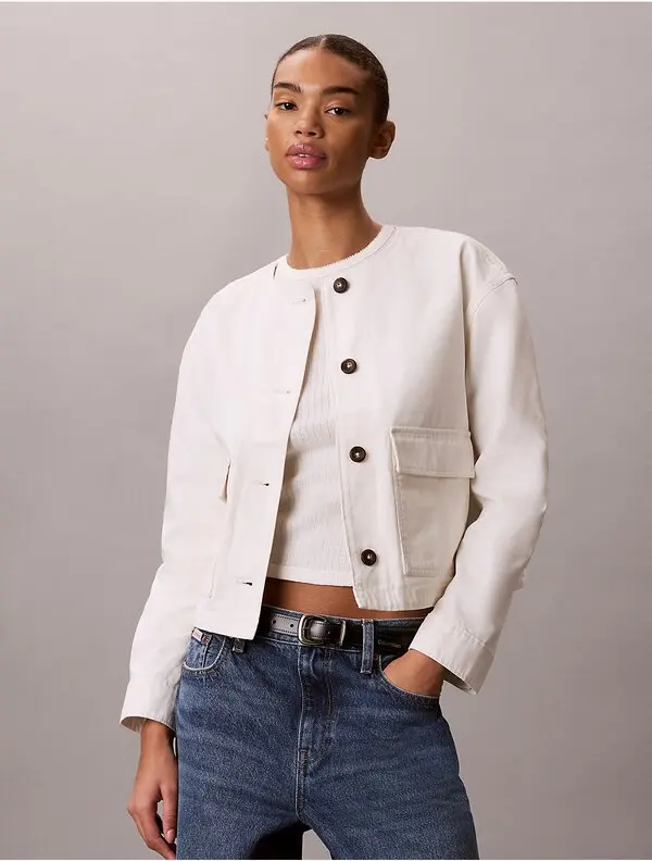 Calvin Klein Cotton Canvas Cropped Jacket - Tofu