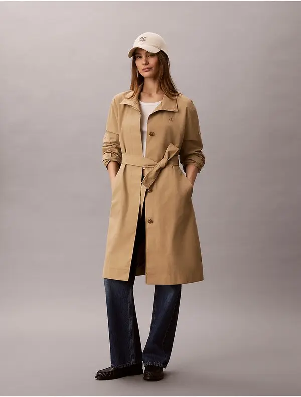 Calvin Klein Tech Long Trench Coat - Cornstalk