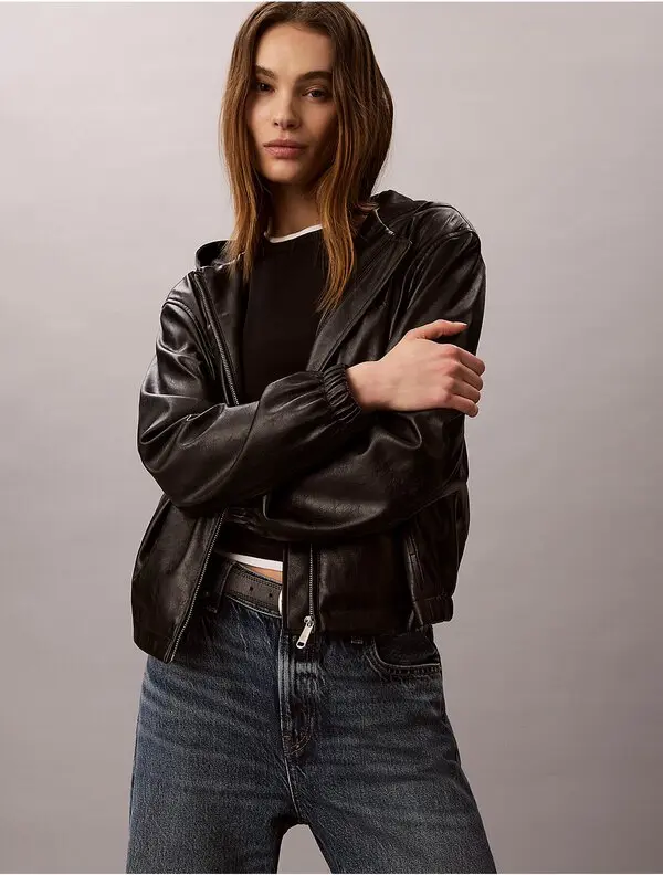 Calvin Klein Faux Leather Hooded Jacket