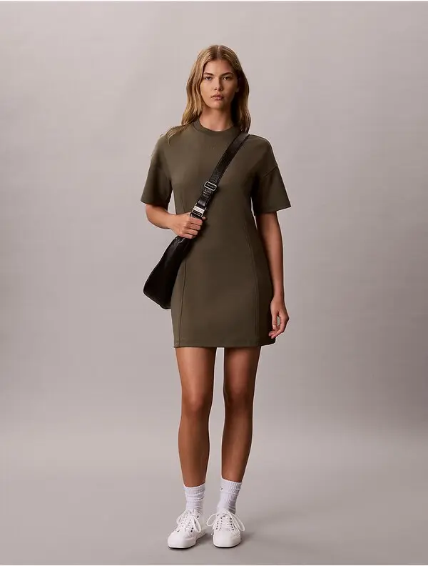 Calvin Klein Monogram Mini Sweatshirt Dress - Dusty Olive