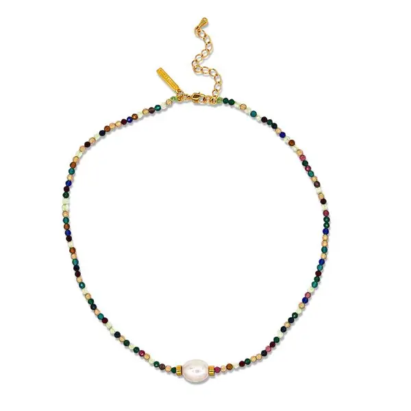 JAREDJAMIN Rowan Multi-color Gemstone And Pearl Necklace - Yellow