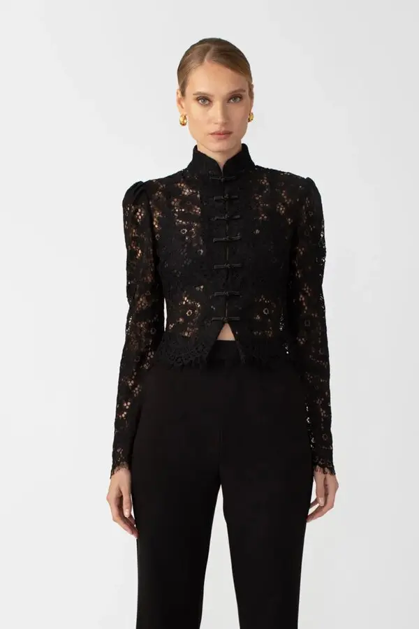 SAU LEE Roberta Lace Top - Black