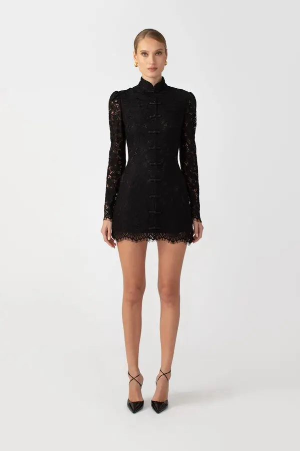 SAU LEE Raine Lace Mini Dress - Black