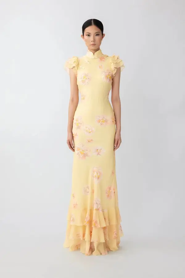 SAU LEE Gemma Floral Chiffon Maxi Dress - Yellow Multi