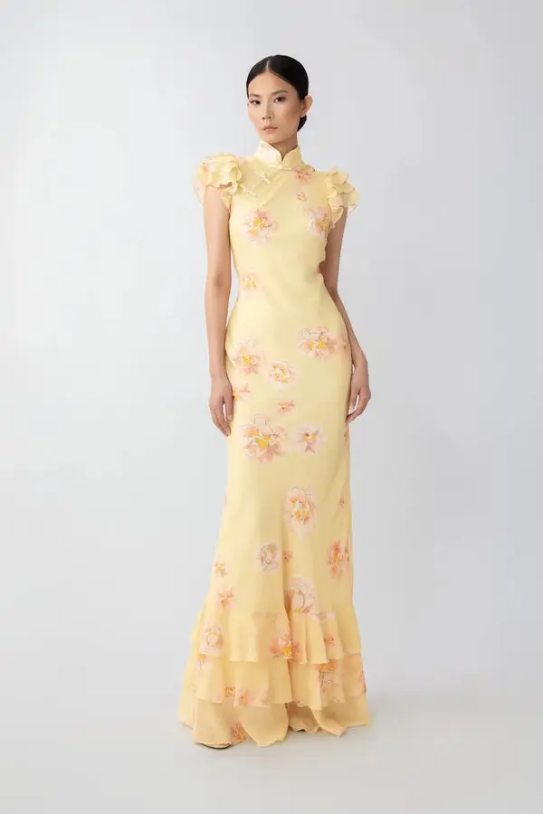 SAU LEE Gemma Floral Chiffon Maxi Dress - Yellow Multi