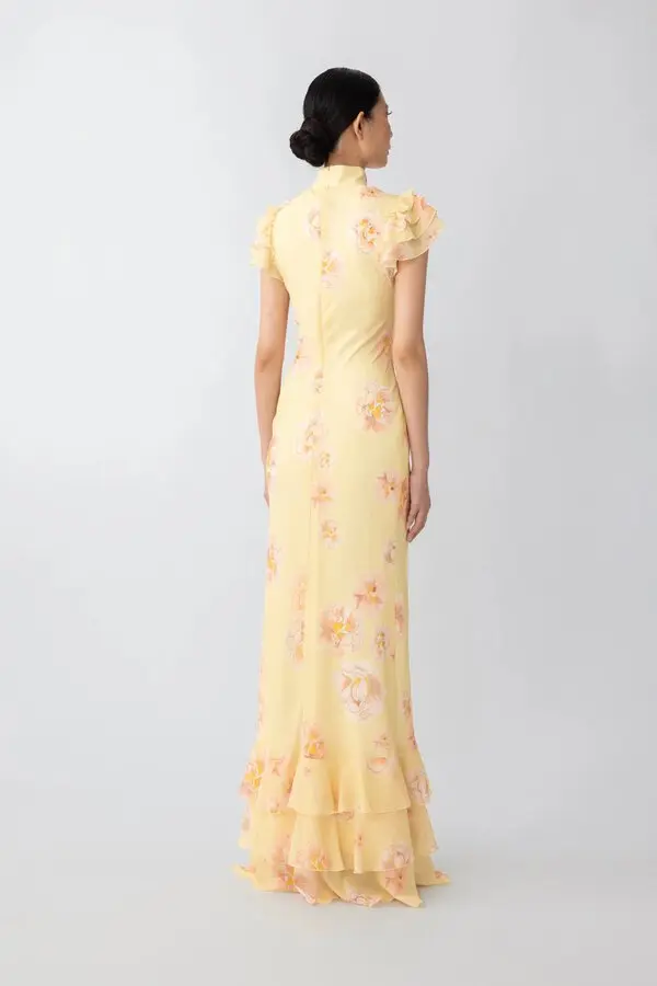 SAU LEE Gemma Floral Chiffon Maxi Dress - Yellow Multi