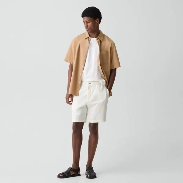 Theory Pull-on Shorts In Moonsoft Cotton Twill - Winter Ivory