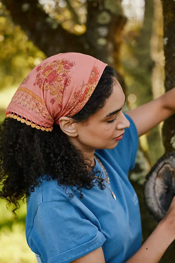 TERRAIN Crochet Edge Cotton Bandana - Coral