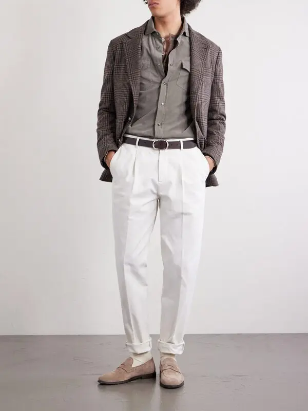 Brunello Cucinelli Cutaway-collar Cotton-corduroy Western Shirt - Gray
