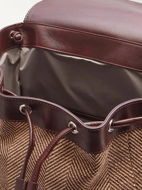 Brunello Cucinelli Herringbone Canvas And Leather Backpack - Brown