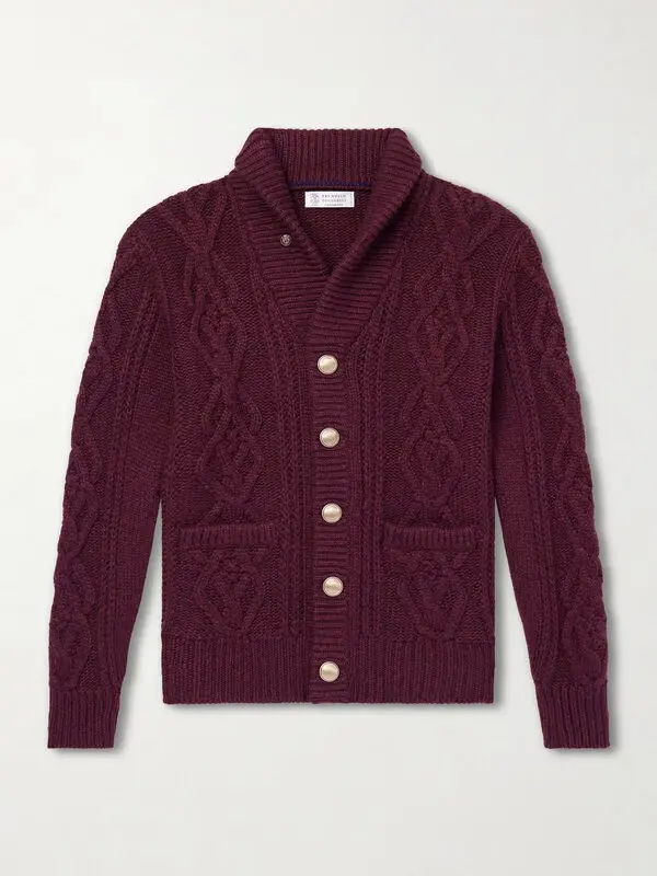 Brunello Cucinelli Cable-knit Cashmere Cardigan - Burgundy