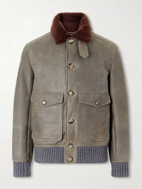 Brunello Cucinelli Shearling Bomber Jacket - Green