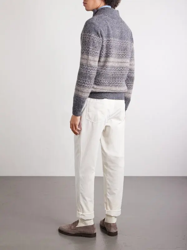 Brunello Cucinelli Alpaca-blend Zip-up Sweater With Geometric Print