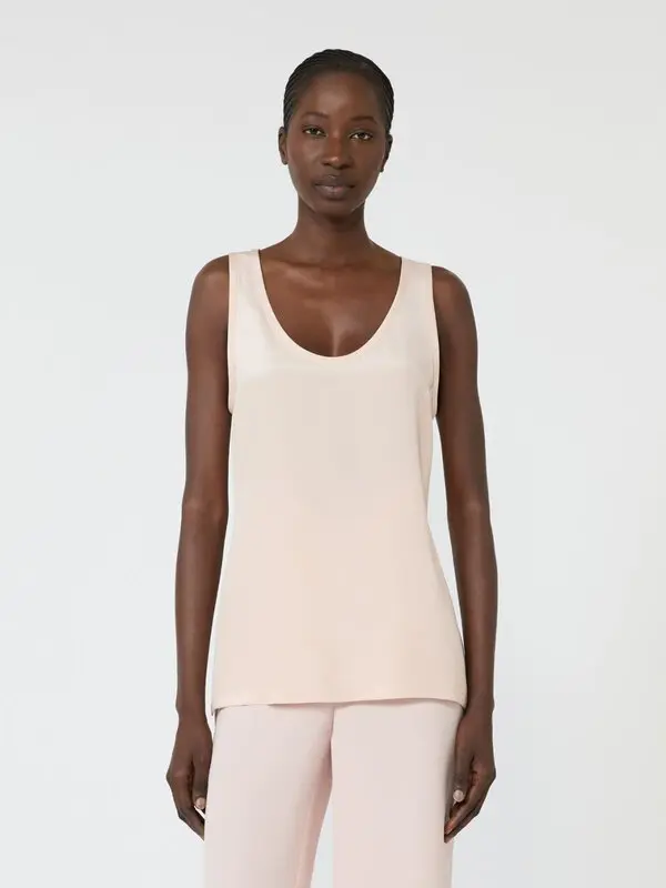 Max Mara Silk Crepe De Chine Sleeveless Top With Monogram Detail - Pink