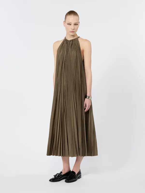 Max Mara Sleeveless Plissé-pleated Taffeta Maxi Dress