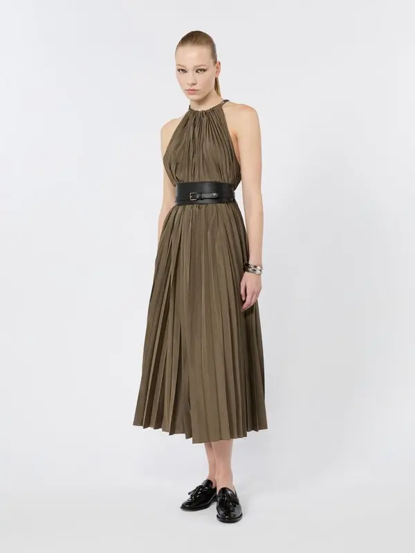 Max Mara Sleeveless Plissé-pleated Taffeta Maxi Dress