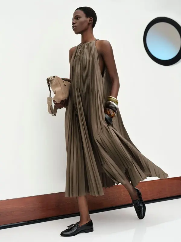 Max Mara Sleeveless Plissé-pleated Taffeta Maxi Dress