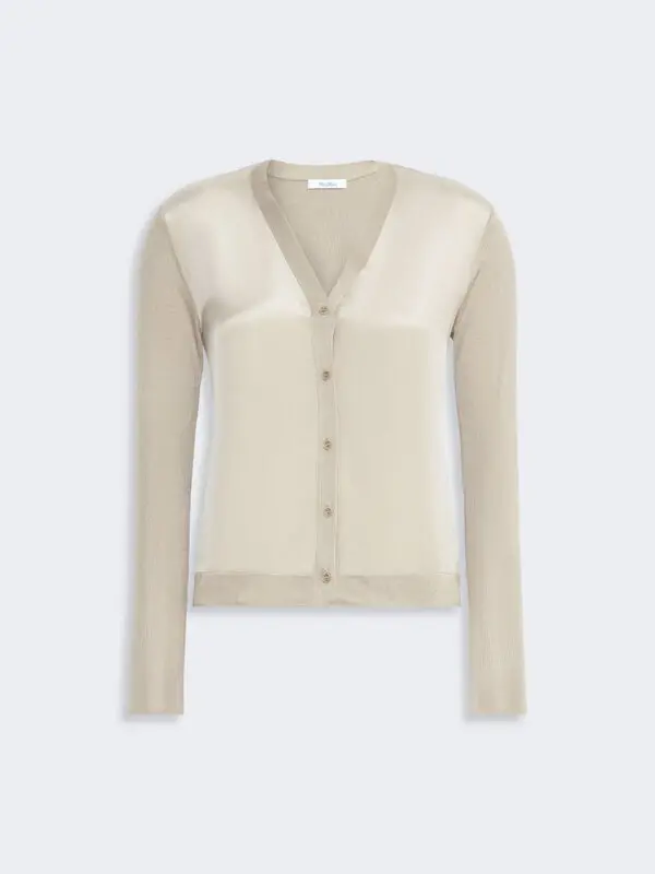 Max Mara Cashmere And Silk Blend Cardigan With Silk Crepe De Chine Insert - Stone